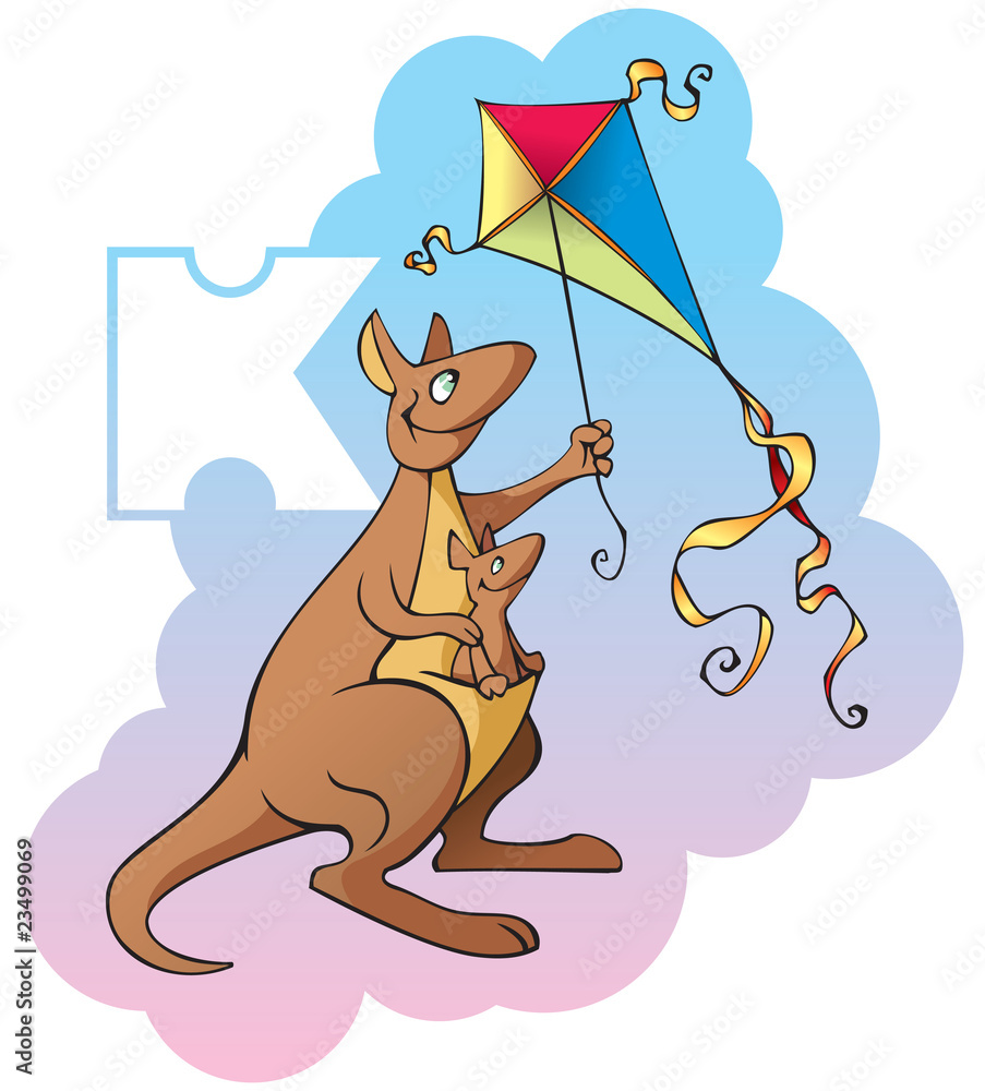 Series of Children alphabet: letter K, kangaroo and kite Stock Vector ...