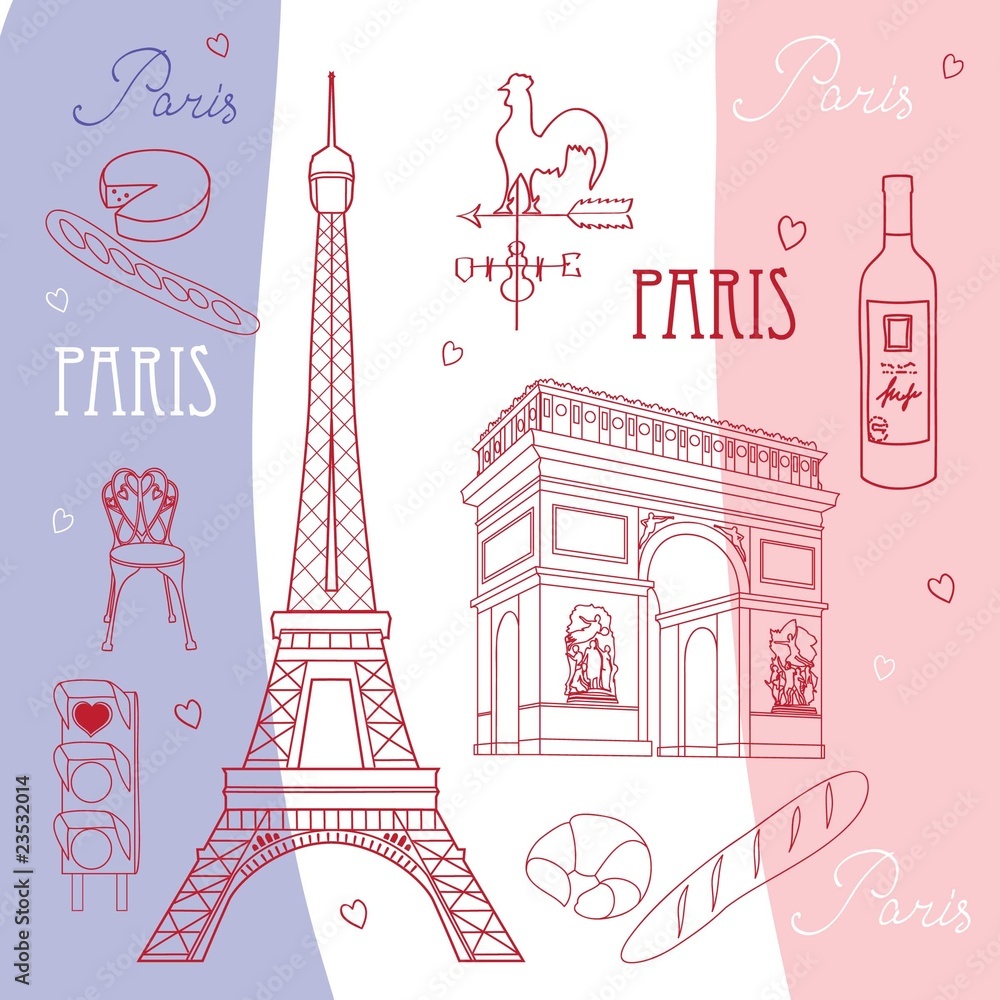 Symbols of Paris Stock Vector | Adobe Stock