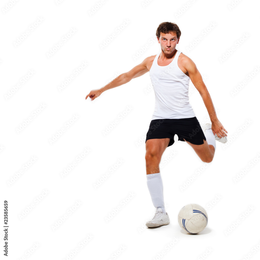 Fußballer beim Schuss Stock-Foto | Adobe Stock