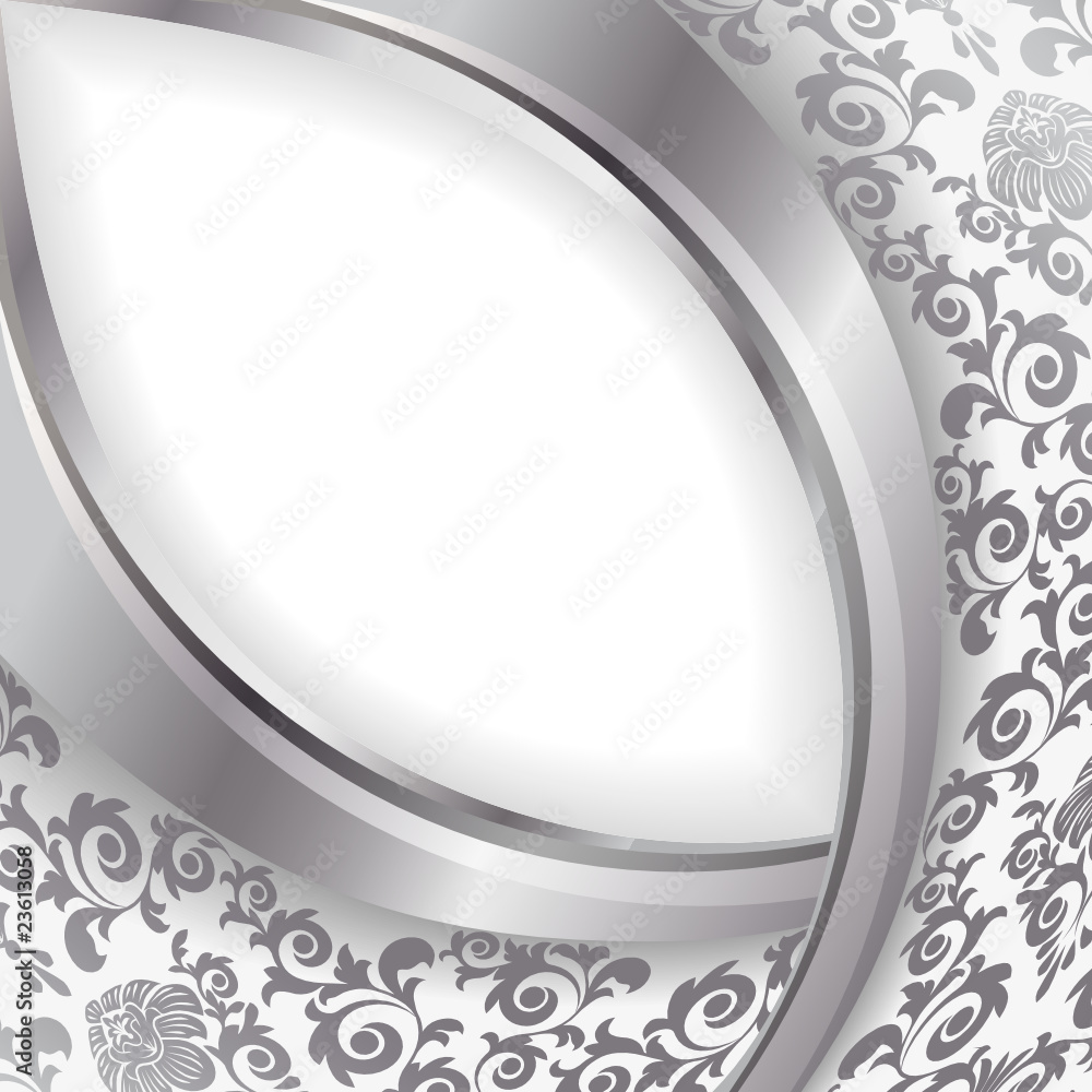 White background with flowers and leaves and silver wave. Stock Vector ...