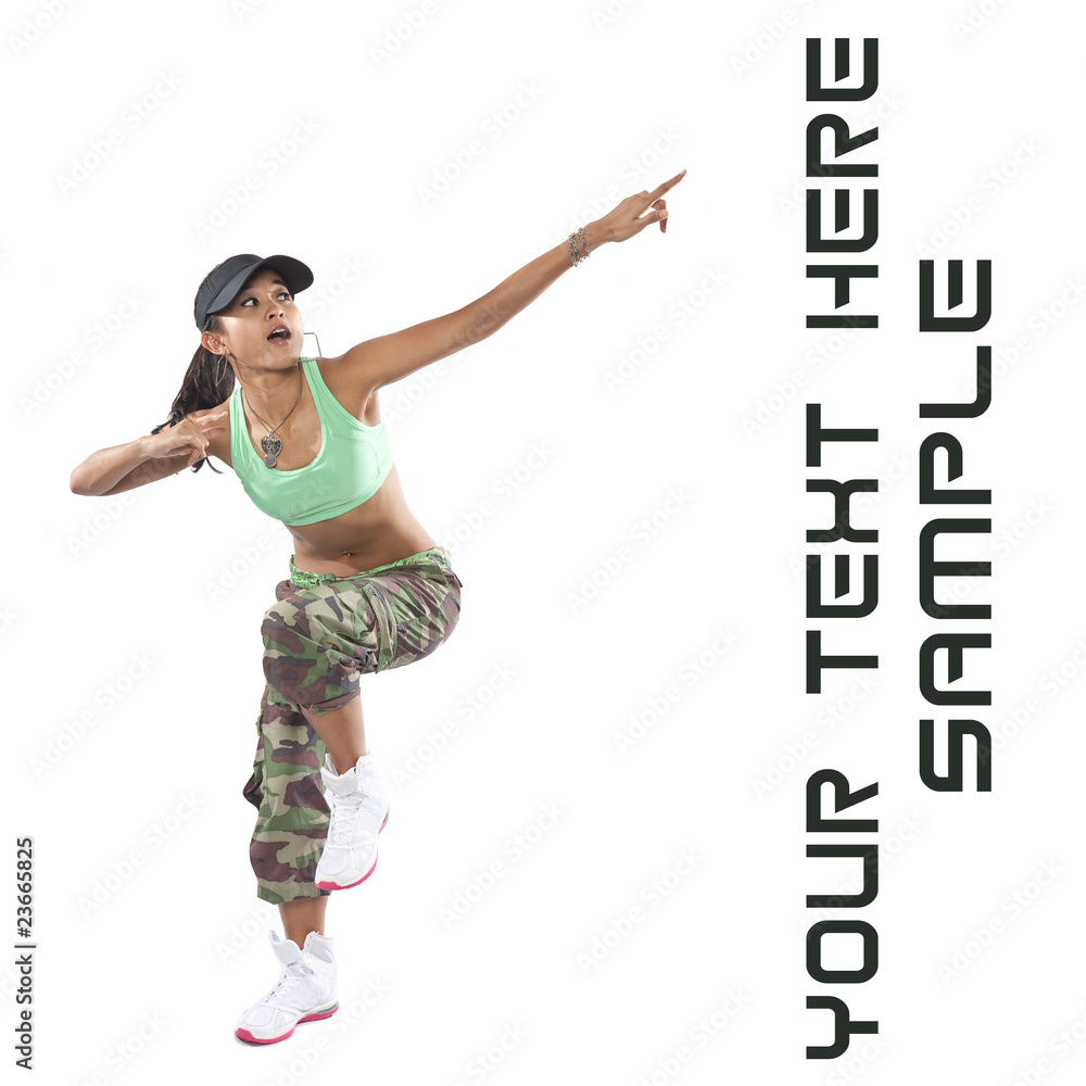Beautiful woman dancer in hip hop attire striking a pose, Stock Photo ...