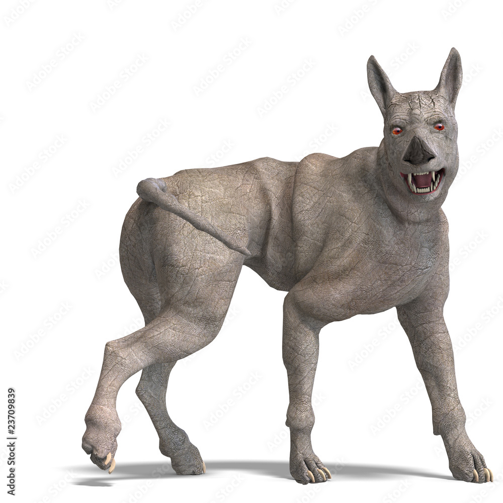 curious alien dog with rhino skin and horn. 3D rendering with c Stock ...