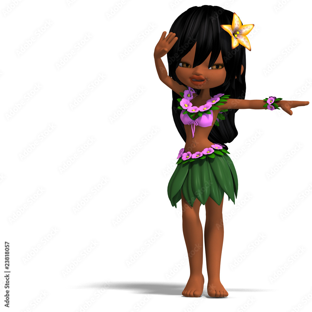 very cute hawaiin cartoon girl is dancing for you. 3D rendering Stock ...