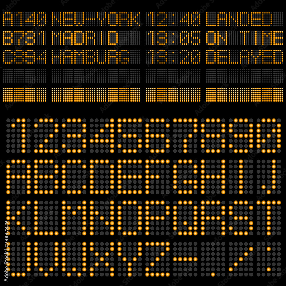 Airport timetable board template – alphabet and figures. Stock Vector ...