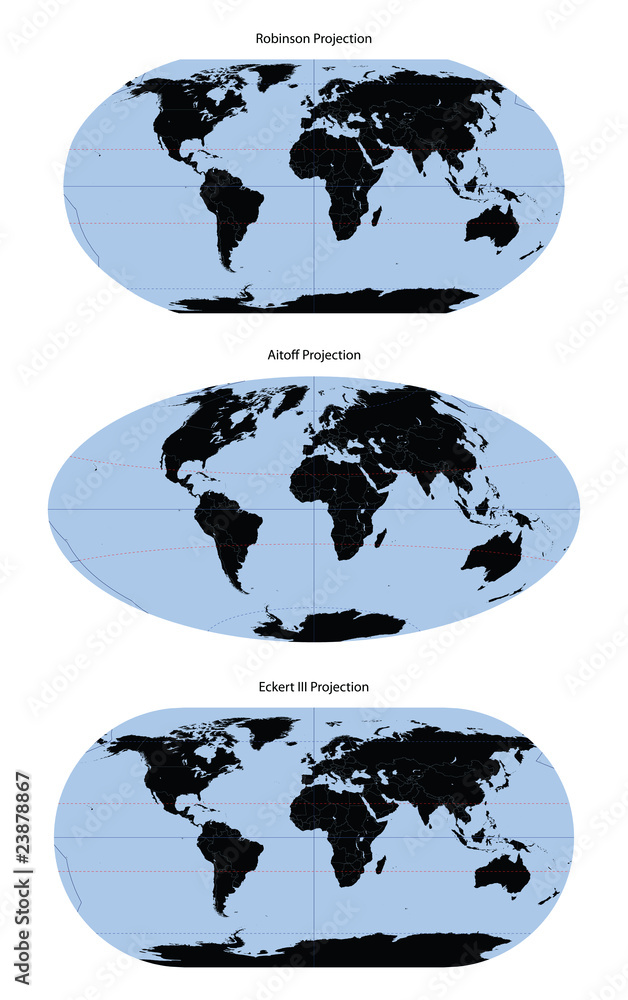 World map vector different projection Stock Vector | Adobe Stock