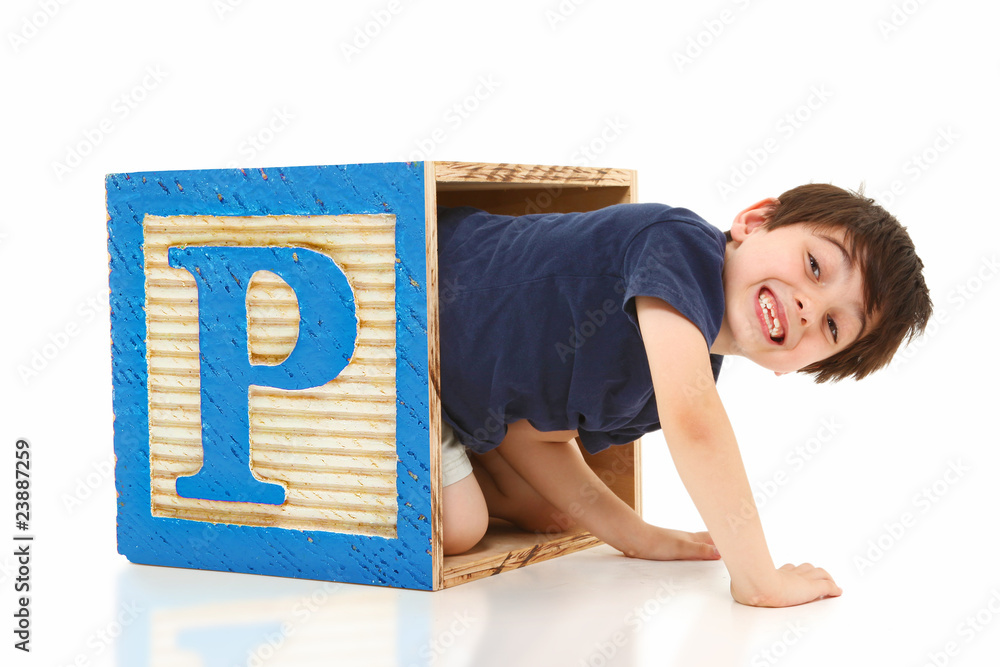 Boy in a Giant Alphabet Block Letter P Stock Photo | Adobe Stock