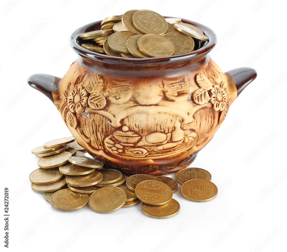 Pot & coins Stock Photo | Adobe Stock