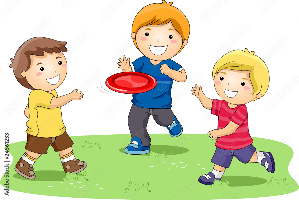 Children Playing Frisbee In The Park Stock Vector | Adobe Stock
