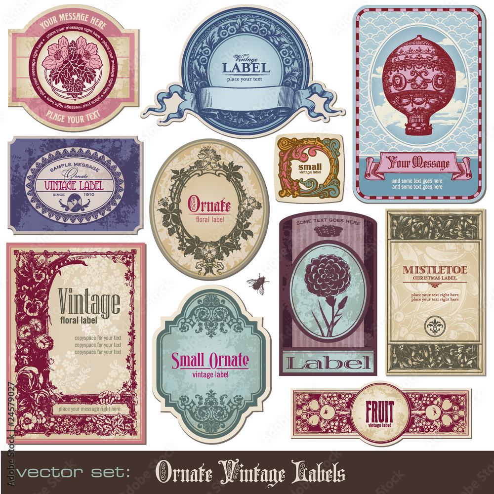 set of decorative vintage labels for all purposes Stock Vector | Adobe ...