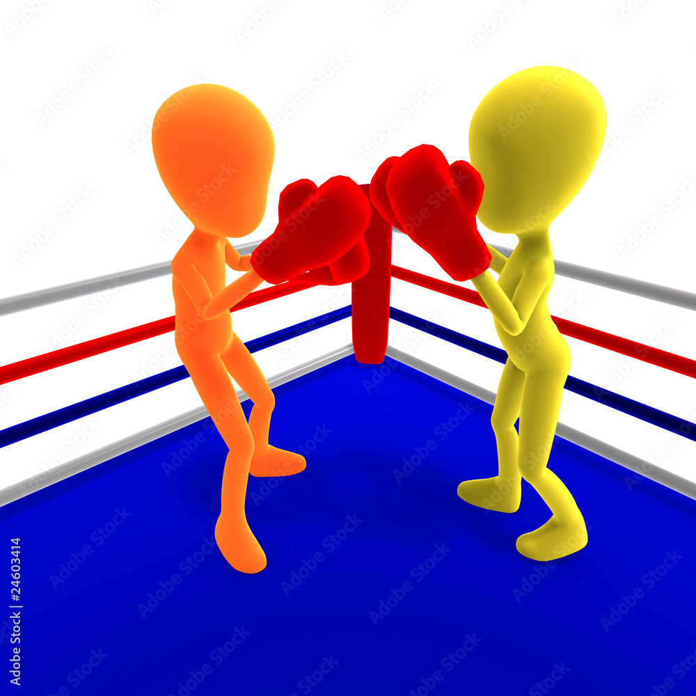 Two 3d male icon toon characters boxing against each other. 3D r Stock ...
