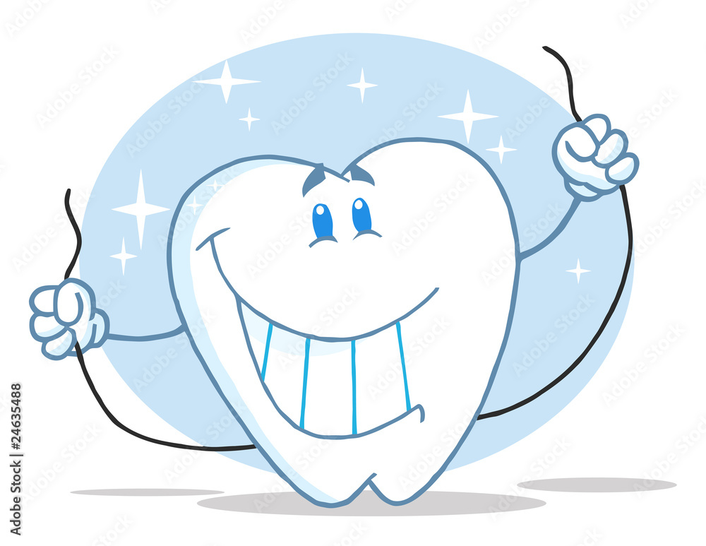 Smiling Tooth Cartoon Character With Floss Stock Vector | Adobe Stock