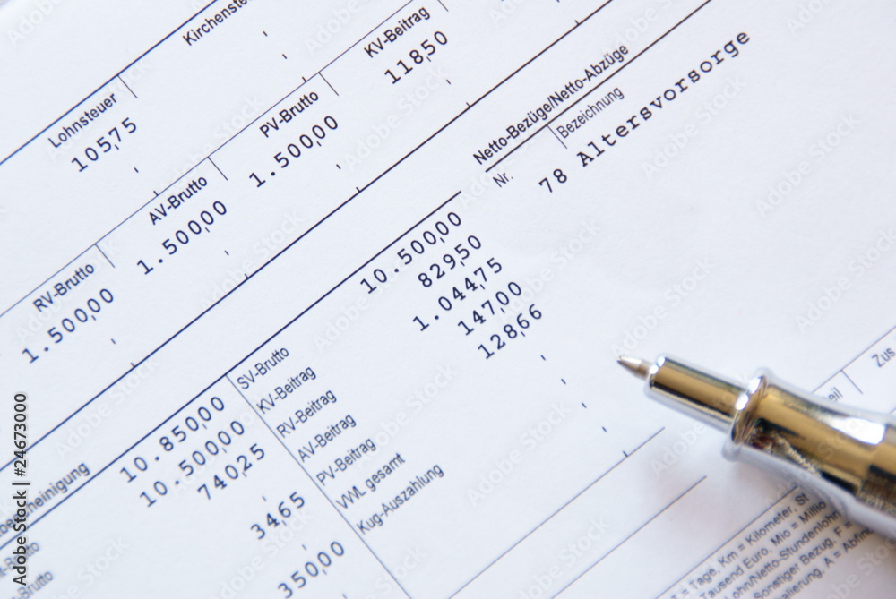 Verdienstabrechnung / Lohnzettel Stock Photo | Adobe Stock