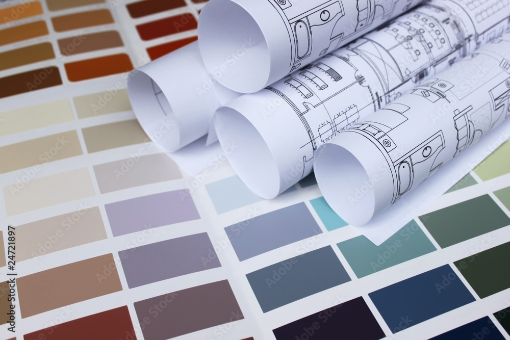 blueprint of home with background of paint color palette Stock Photo ...