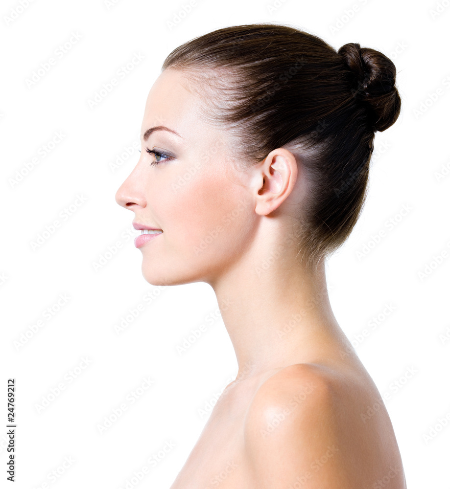 Face profile of a beautiful young woman on white Stock Photo | Adobe Stock
