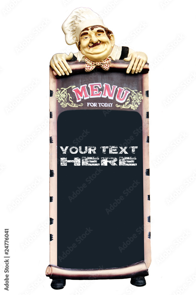 Menu board sign vintage chef cook cutout white background Stock Photo ...