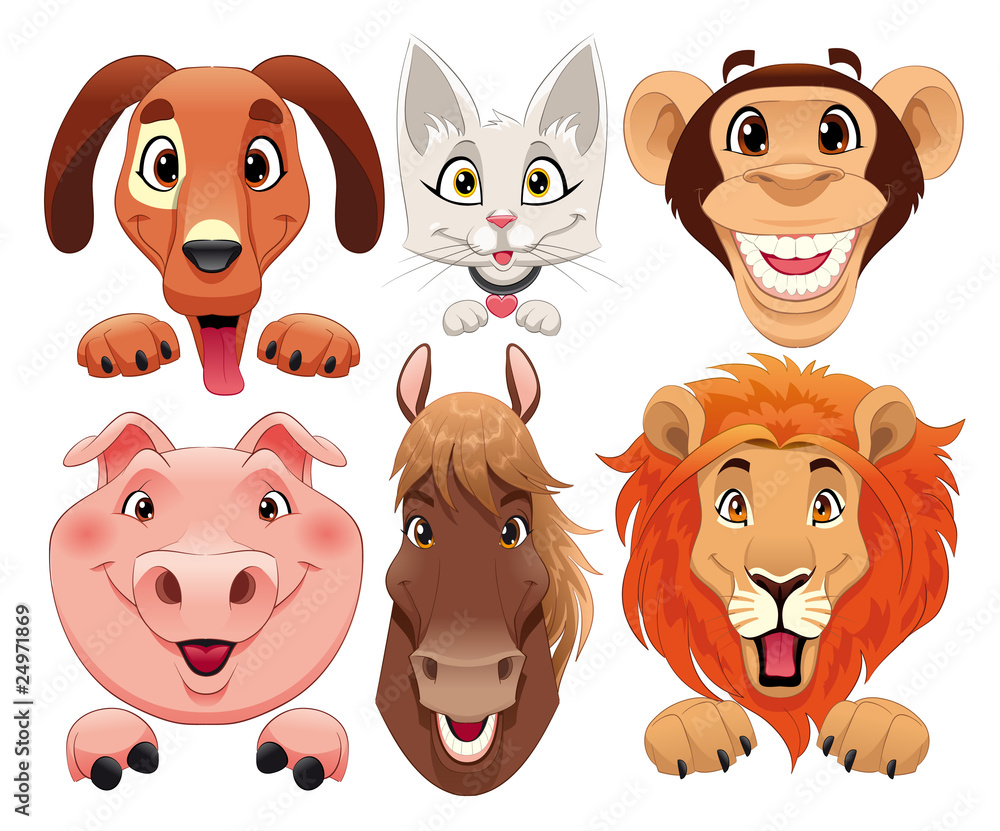 Animals portrait. Cartoon and vector isolated characters. Stock Vector ...