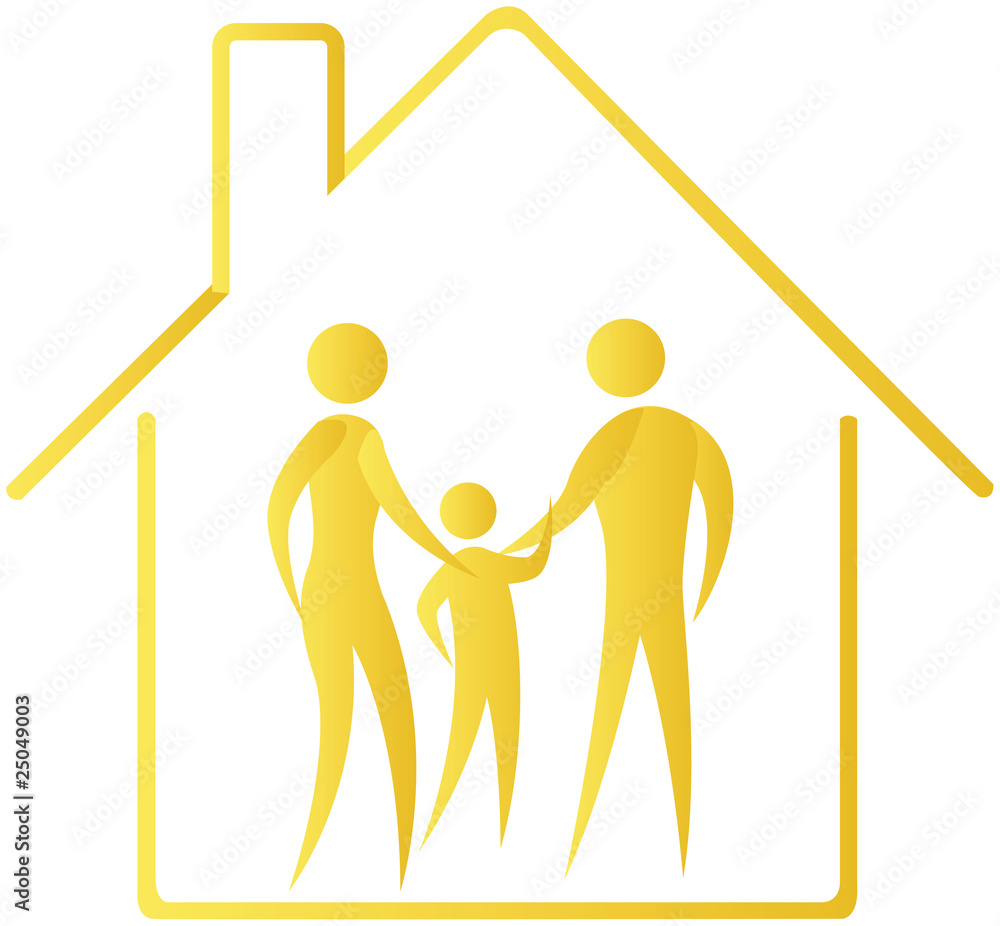 human family shown within home outline Stock Vector | Adobe Stock