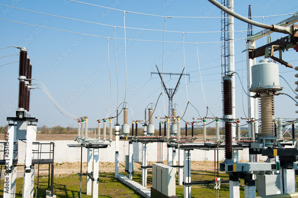 part of high-voltage substation with switches and disconnectors ภาพถ่าย ...