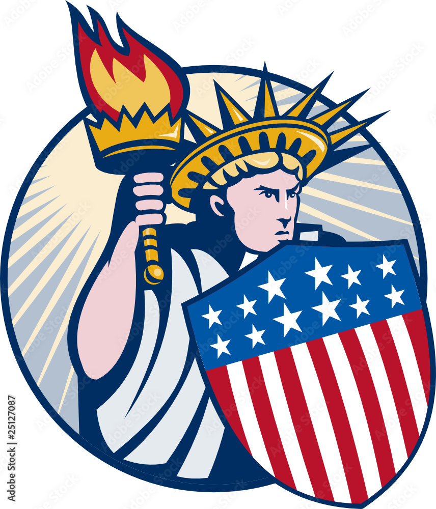 statue of liberty fighting with american shield torch Stock Vector ...