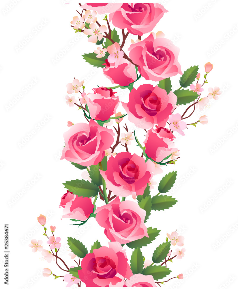 Vertical seamless rose pattern Stock Vector | Adobe Stock