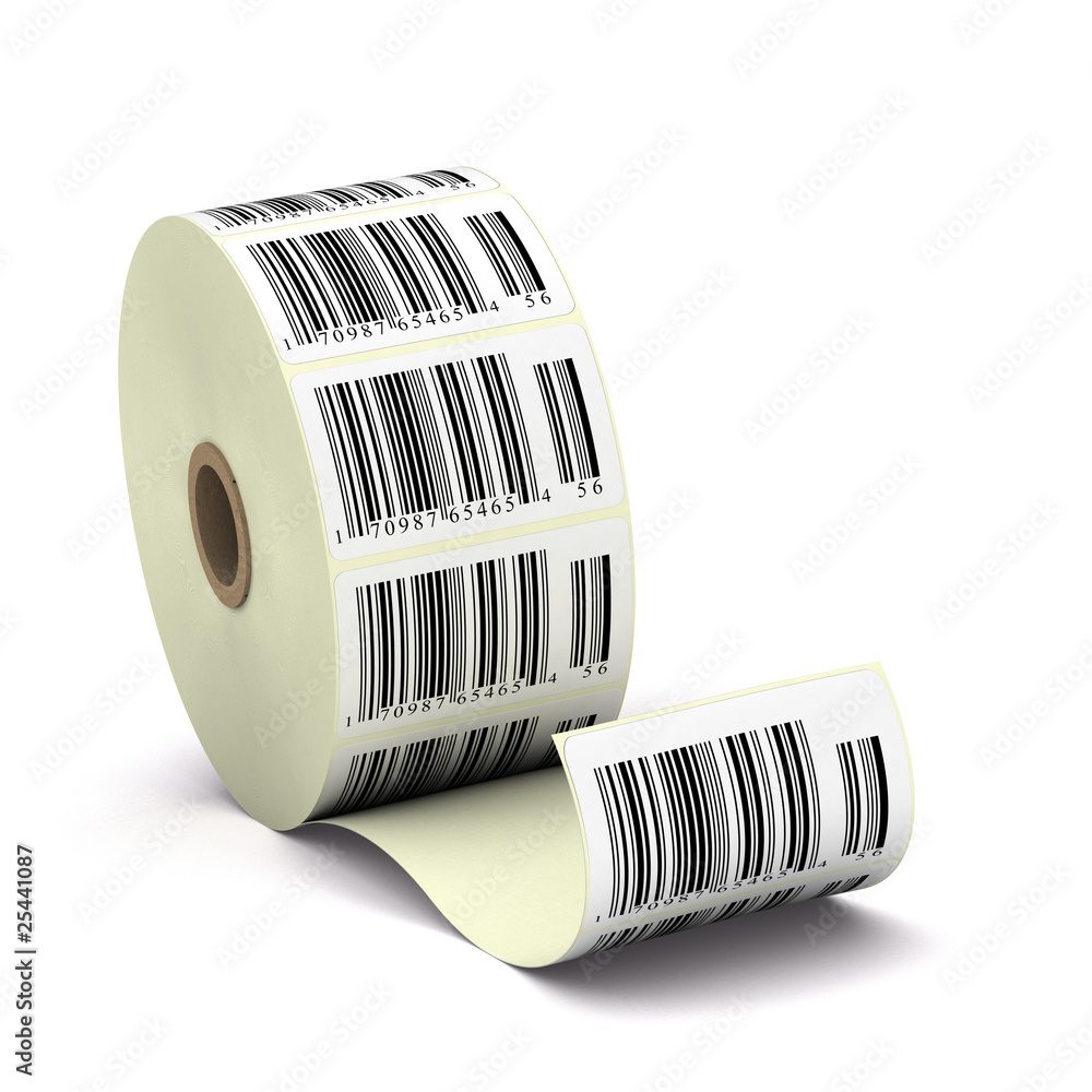 étiquettes codebarre, code barres sur un rouleau - soldes ilustración ...
