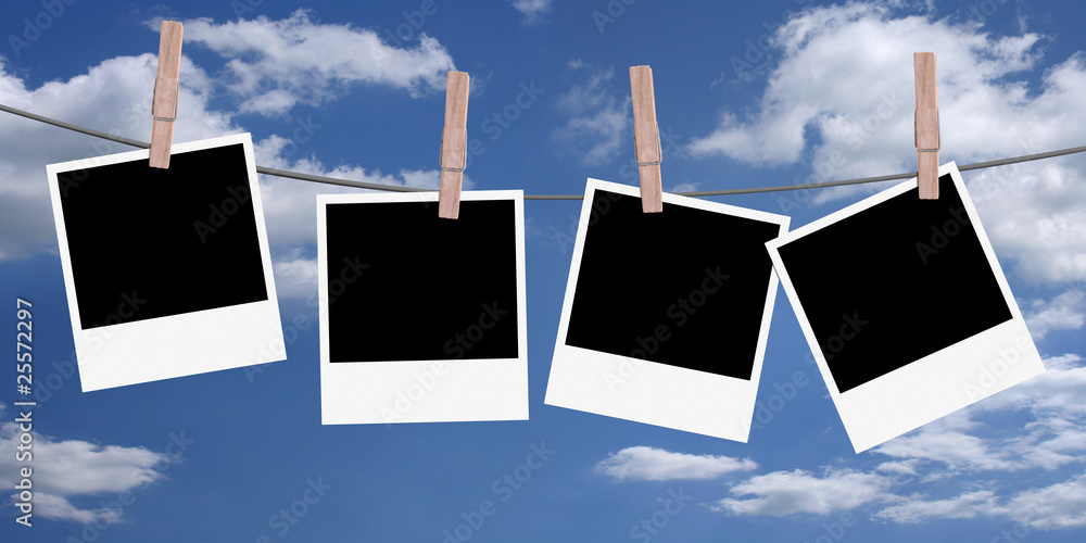 4 polaroids hanging on a rope Stock Illustration | Adobe Stock