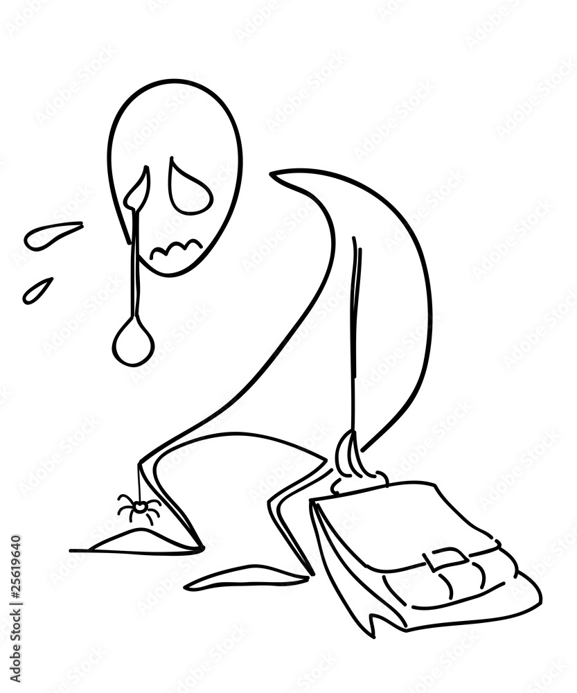 Illustrazione Stock Omino triste e depresso: licenziato! | Adobe Stock