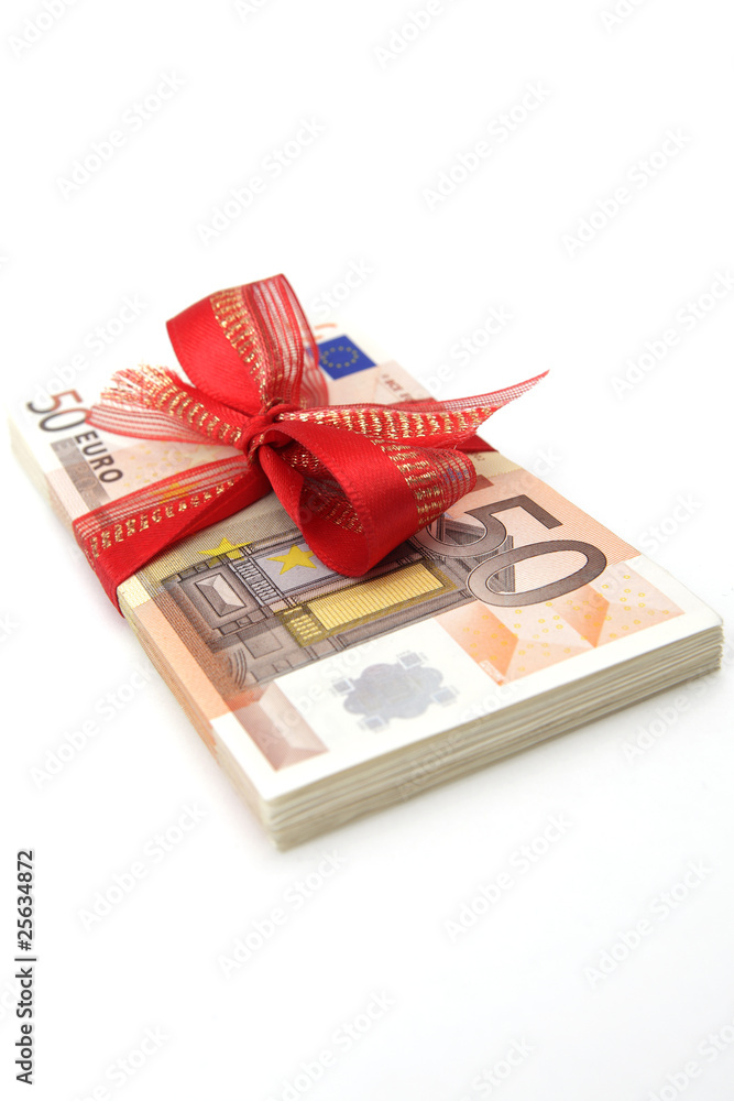 Geldscheinbündel mit Geschenkband Stock-Foto | Adobe Stock