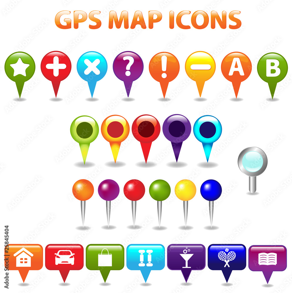 GPS Color Map Icons Stock Vector | Adobe Stock