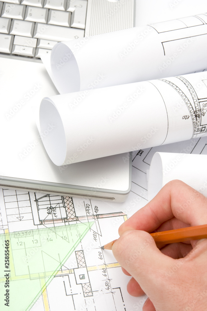 Architect with blueprints Stock Photo | Adobe Stock