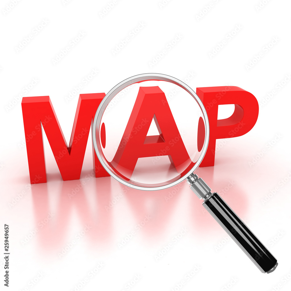 explore map icon - map 3d letters under the magnifier Stock ...