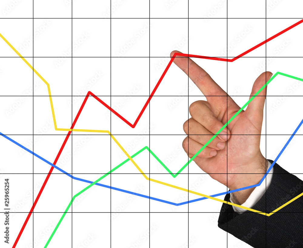 Finger pointing to a red chart Stock Photo | Adobe Stock