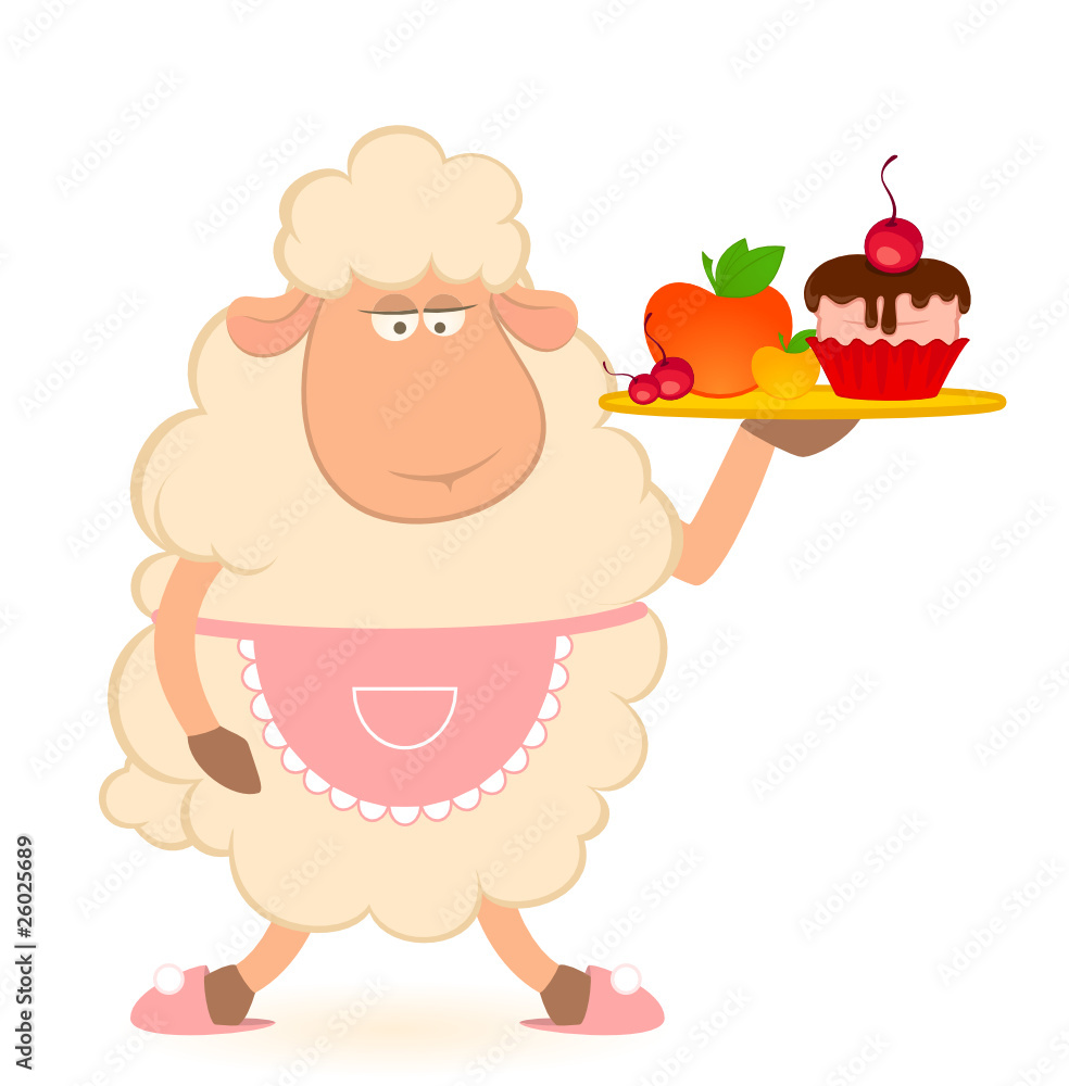 Vector illustration of cartoon sheep - brings a food Stock Vector ...