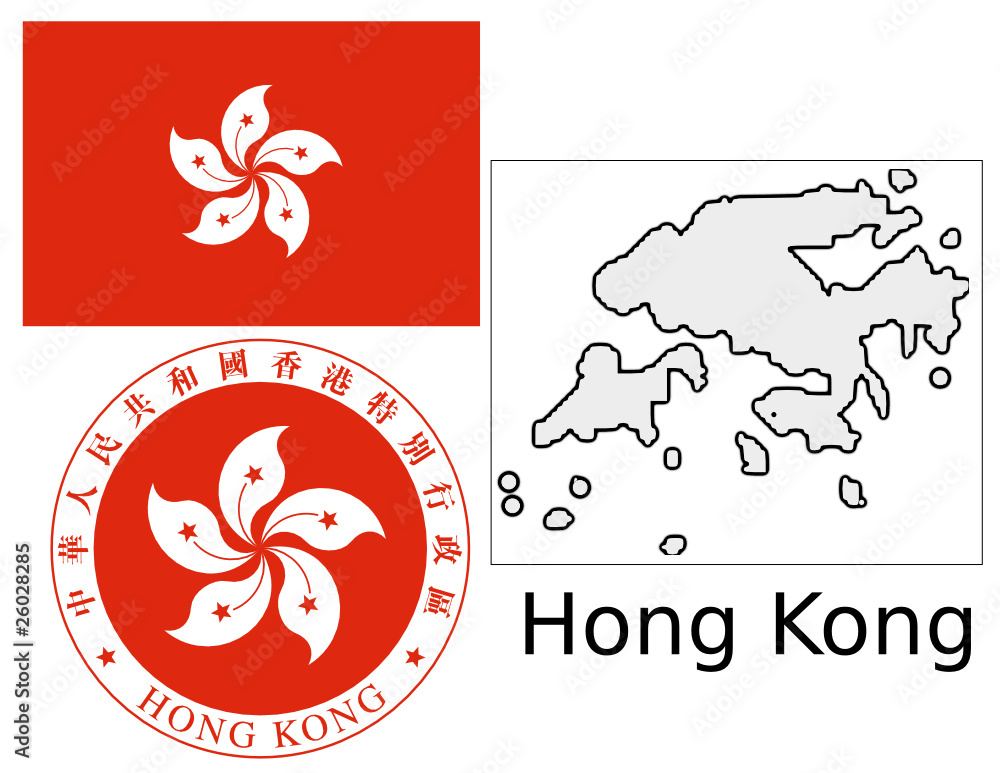 Hong Kong flag national emblem map Stock Vector | Adobe Stock