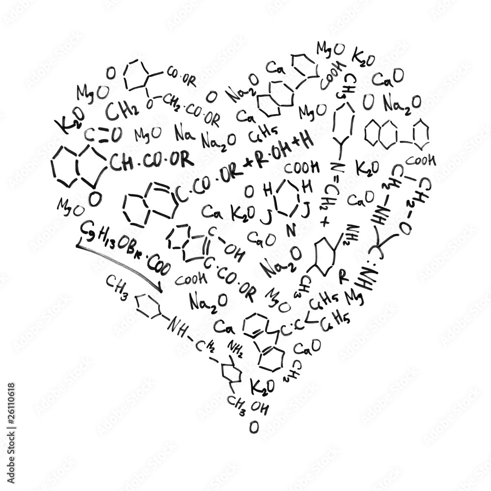 Heart shaped chemical formulas, isolated on white background. Stock ...