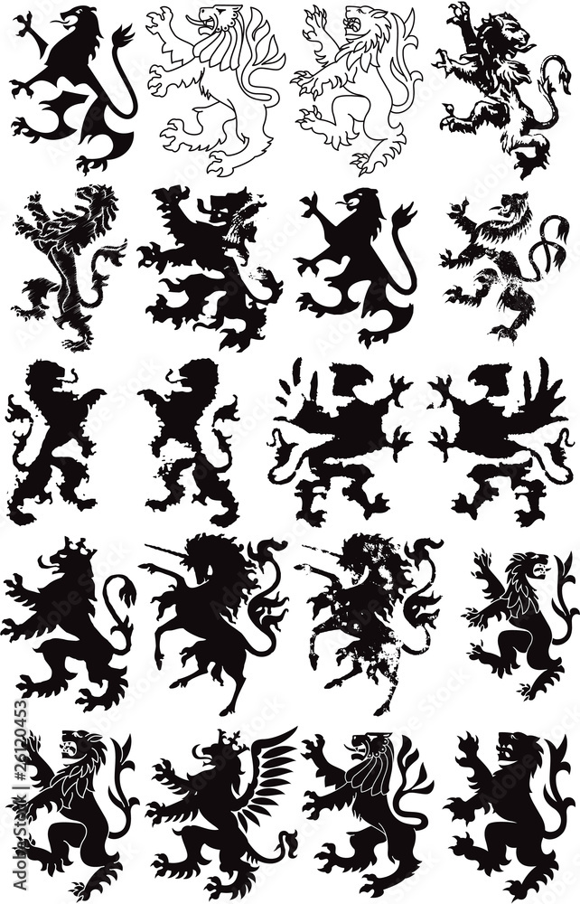 Heraldic rampant animals set Stock Vector | Adobe Stock