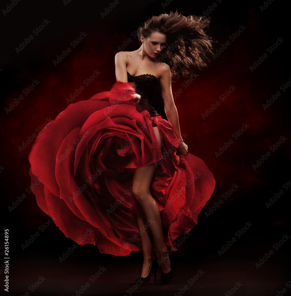 Beautiful dancer wearing red dress Stock Photo | Adobe Stock