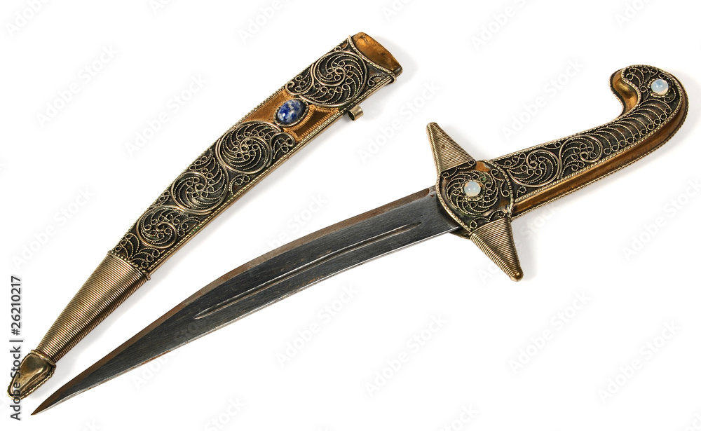 Silver a retro a dagger decorated with patterns and jewels Stock Photo ...