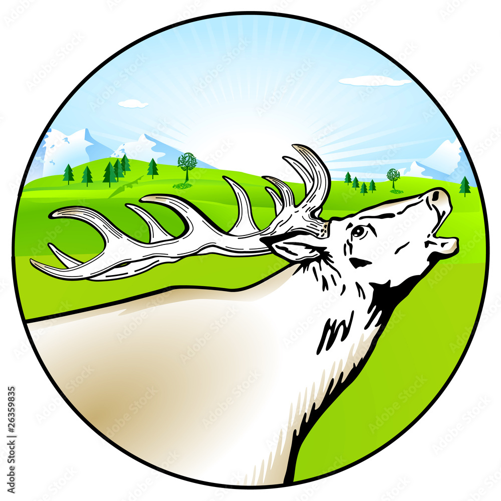 Hirsch in Landschaft Stock Vector | Adobe Stock