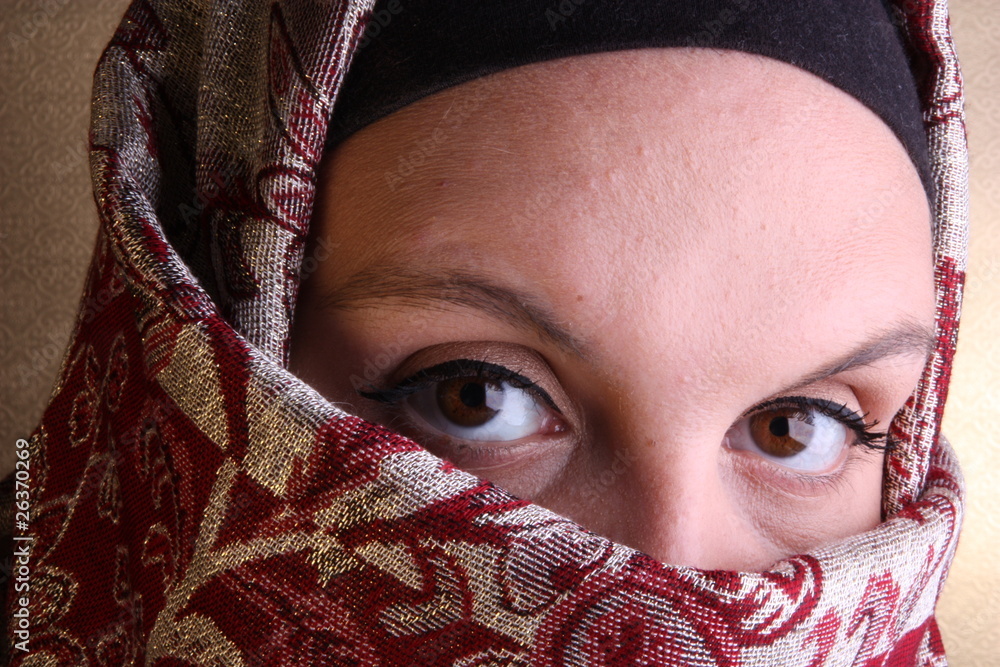 Veiled Woman From The Middle East (golden background) Stock Photo ...