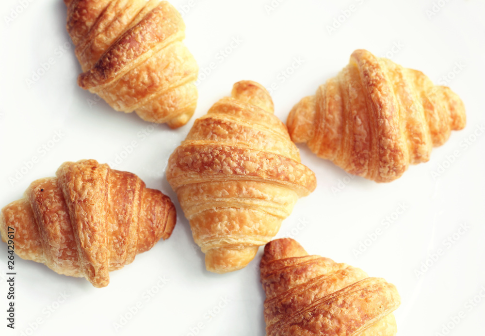 Golden Croissant on High Key White Background. The high contrast ...