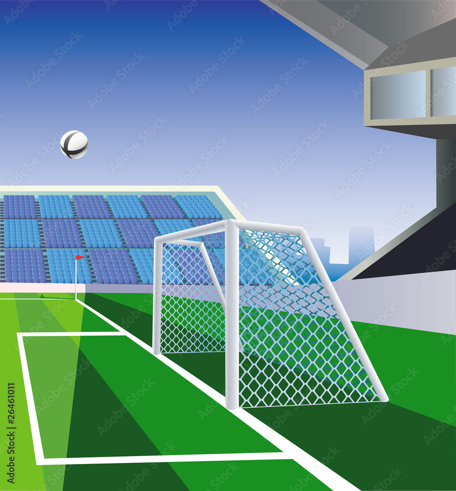 Soccer field, goal and stadium. Vector illustration. Stock Vector ...