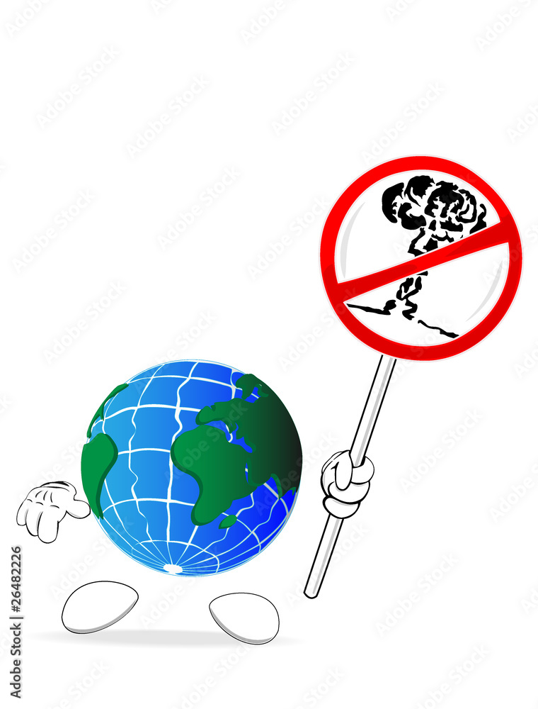 cartoon world with the poster protests against nuclear tests Stock ...