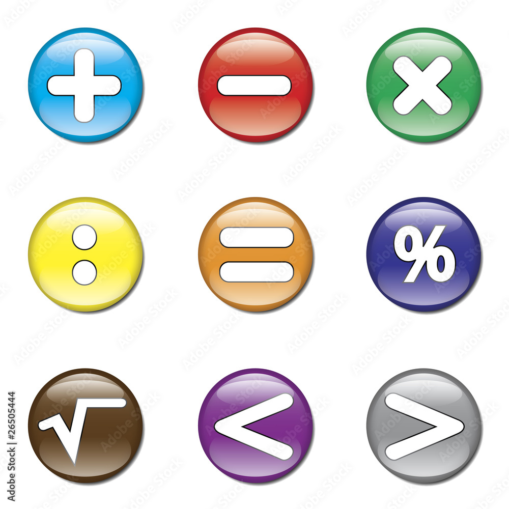 Set de botones brillantes con signos de matematicas Stock Vector ...