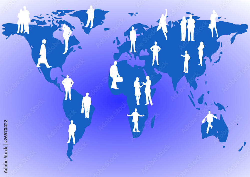 business people standing on a world map background Stock Vector | Adobe ...