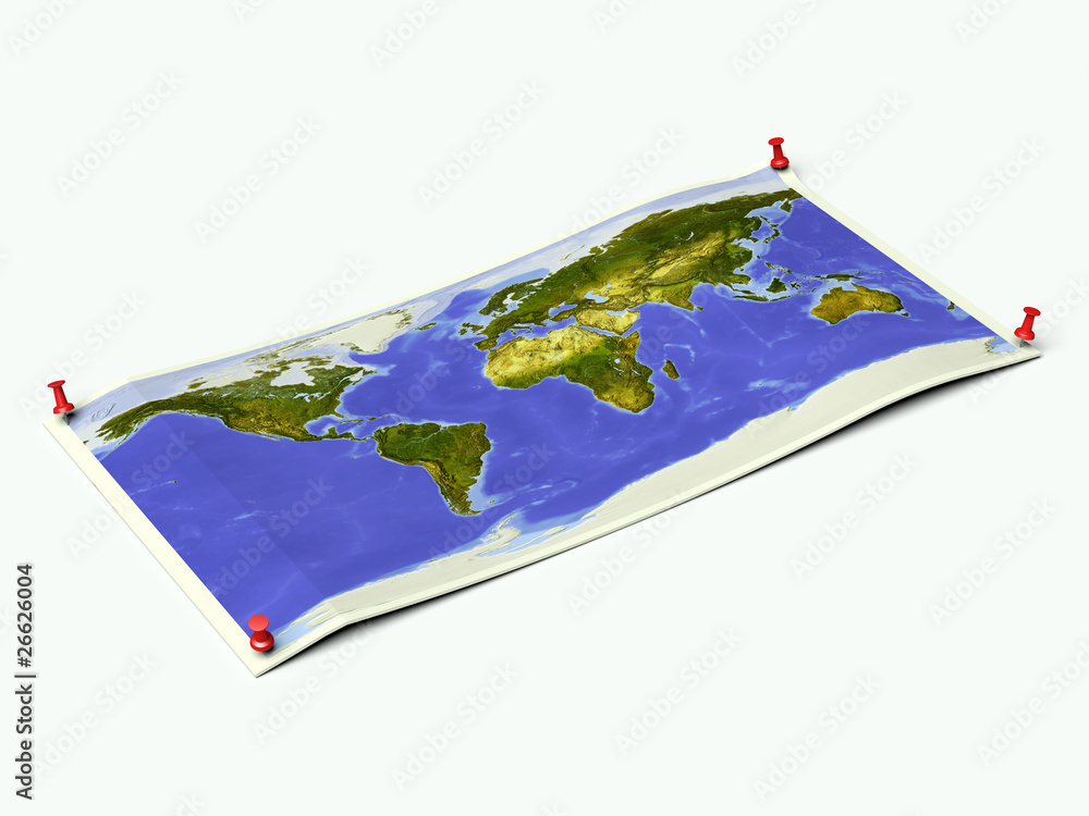 World map on unfolded map sheet Stock-Illustration | Adobe Stock