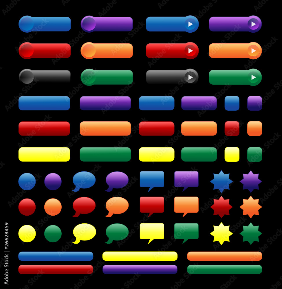 BLANK Buttons & Icons Poster (template set stamps vector web) Stock ...