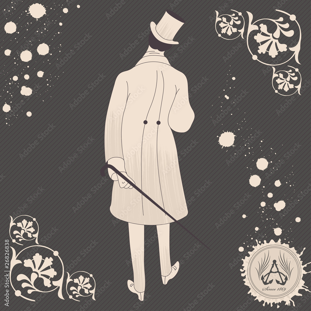 Vintage man walking vector background, 19 century Stock Vector | Adobe ...