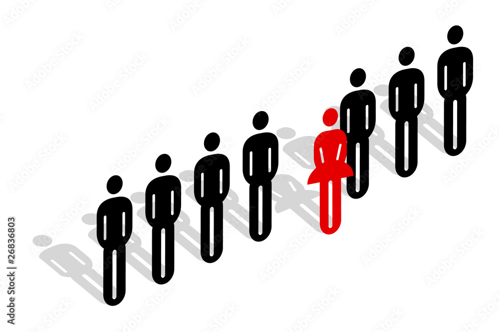 Women steps forward from a line of people vector illustration Stock ...