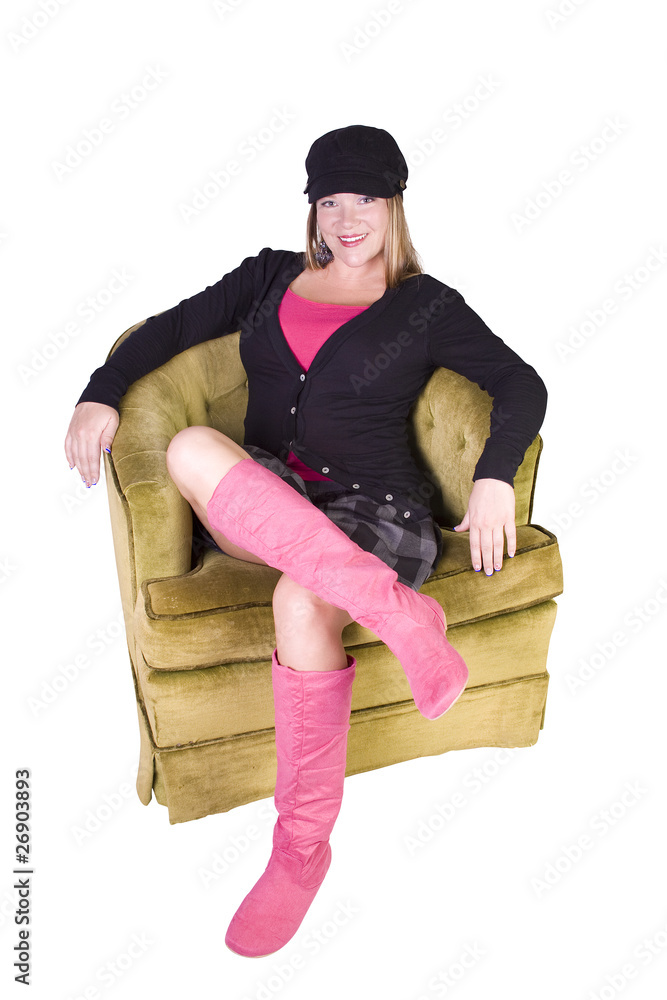 Sexy model wearing stylish outfit with cap and long boots Stock Photo ...